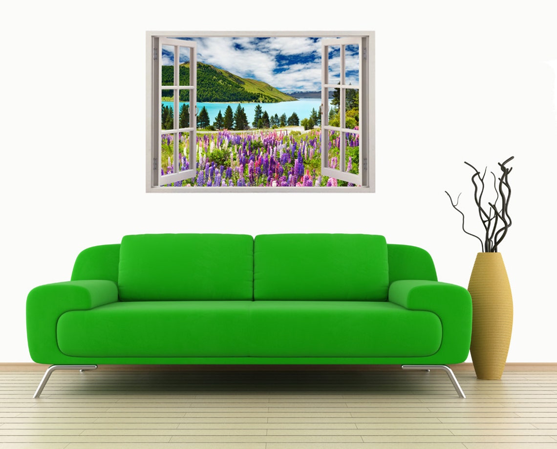 Lake Wall Sticker Flowers 3D Window Landscape Wall Decal for - Etsy