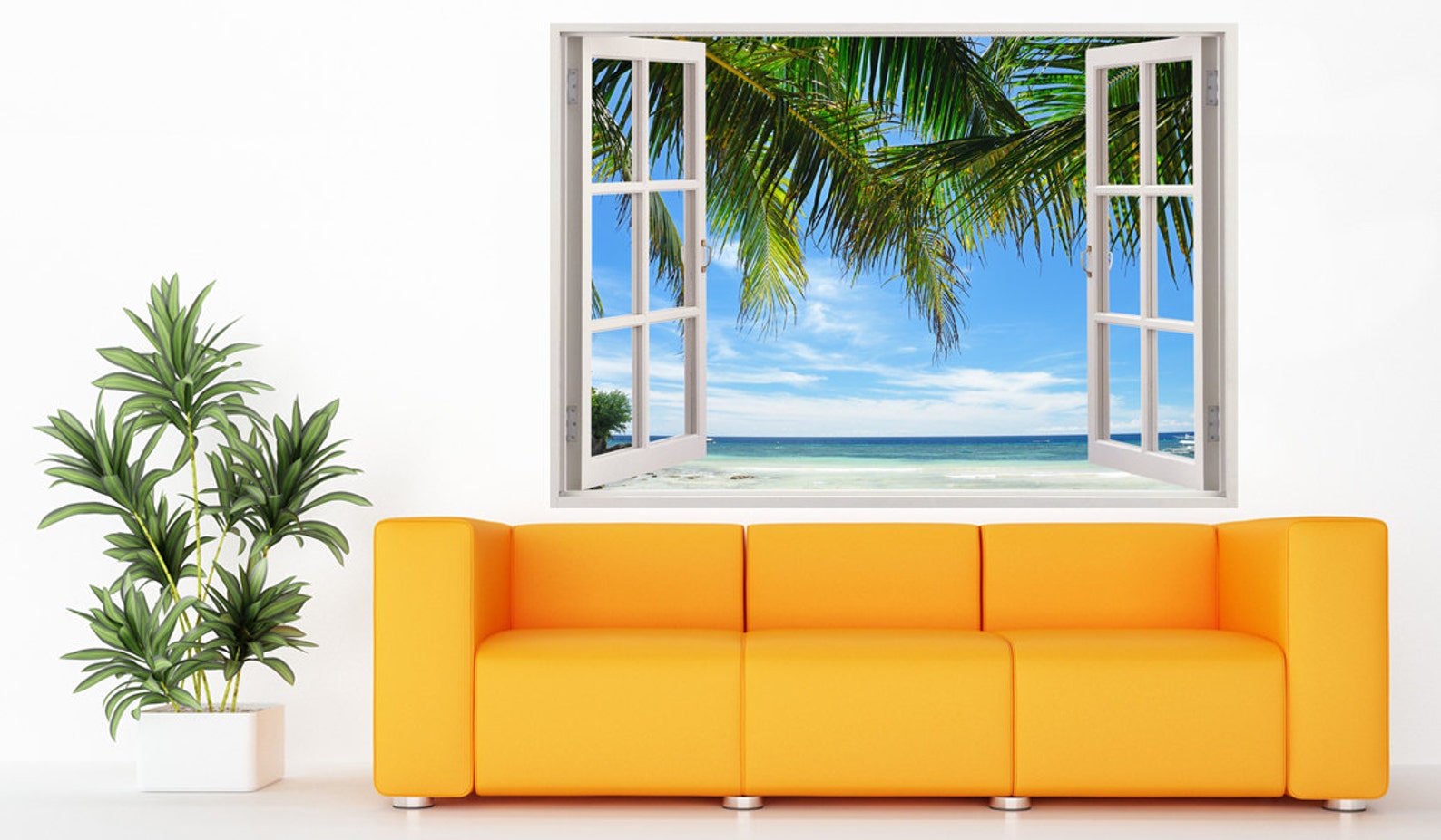 Beautiful beach wall decal 3D window island beach wall decals | Etsy