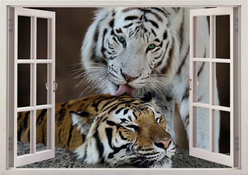 White and Brown Tigers Wall Sticker Window Tiger Wall Decal - Etsy