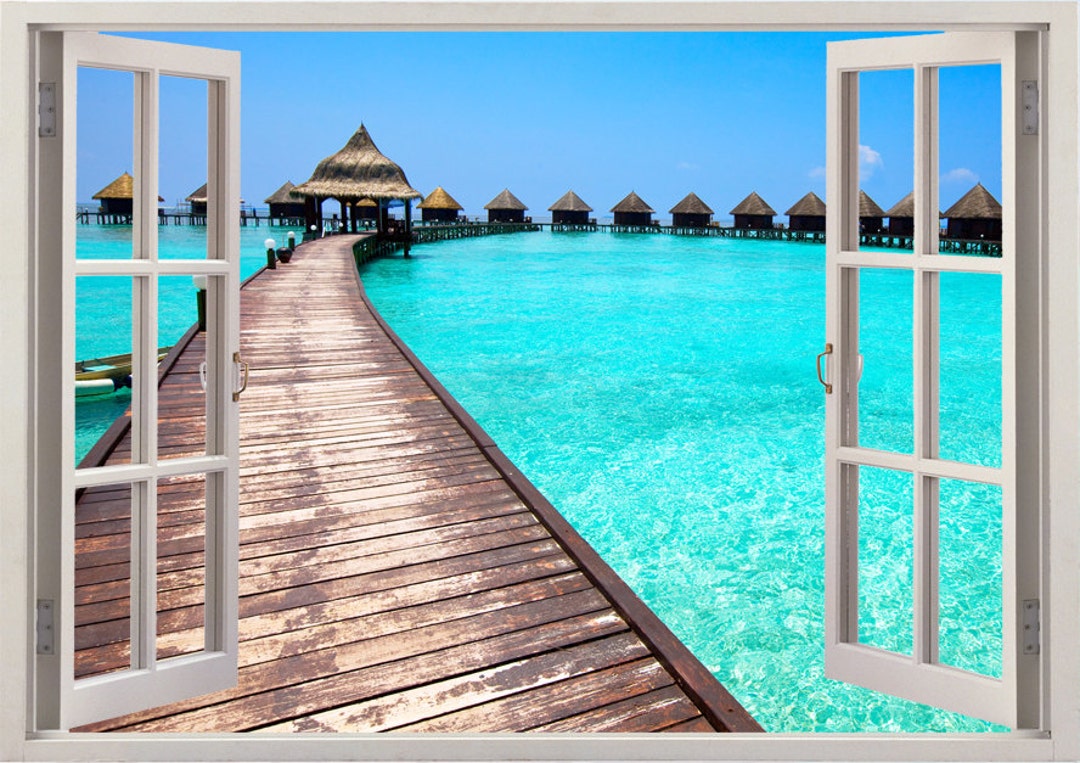 Beach Coast Wall Decal 3D Window, Seascape Beach Wall Sticker for Home ...