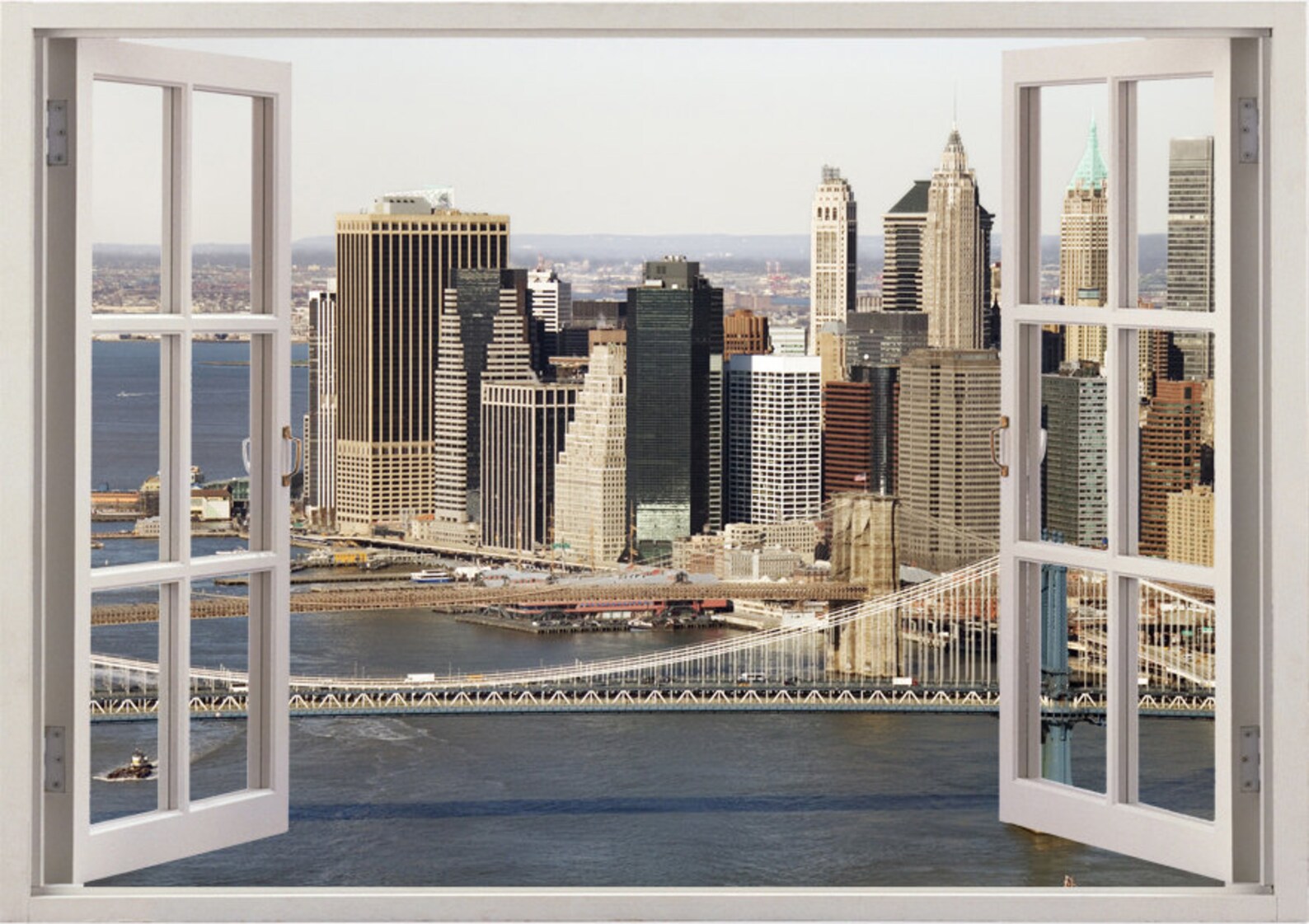 New york wall sticker 3D window Manhattan Bridge wall decal | Etsy