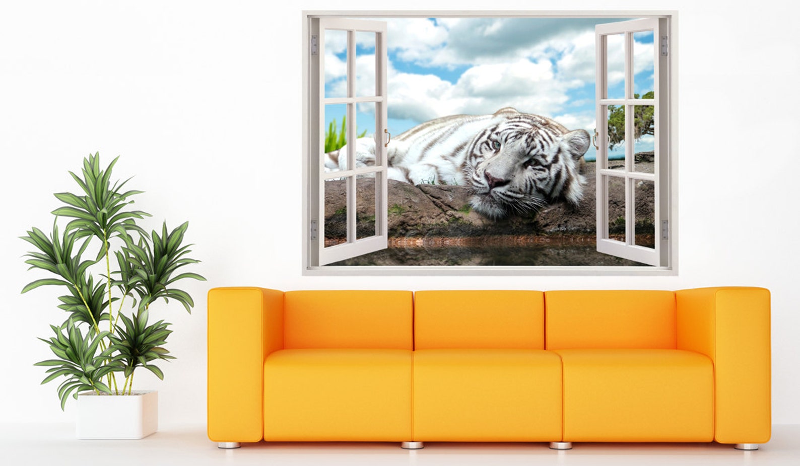 White Tiger Wall Sticker Animal 3D Window Tiger Wall Decal | Etsy