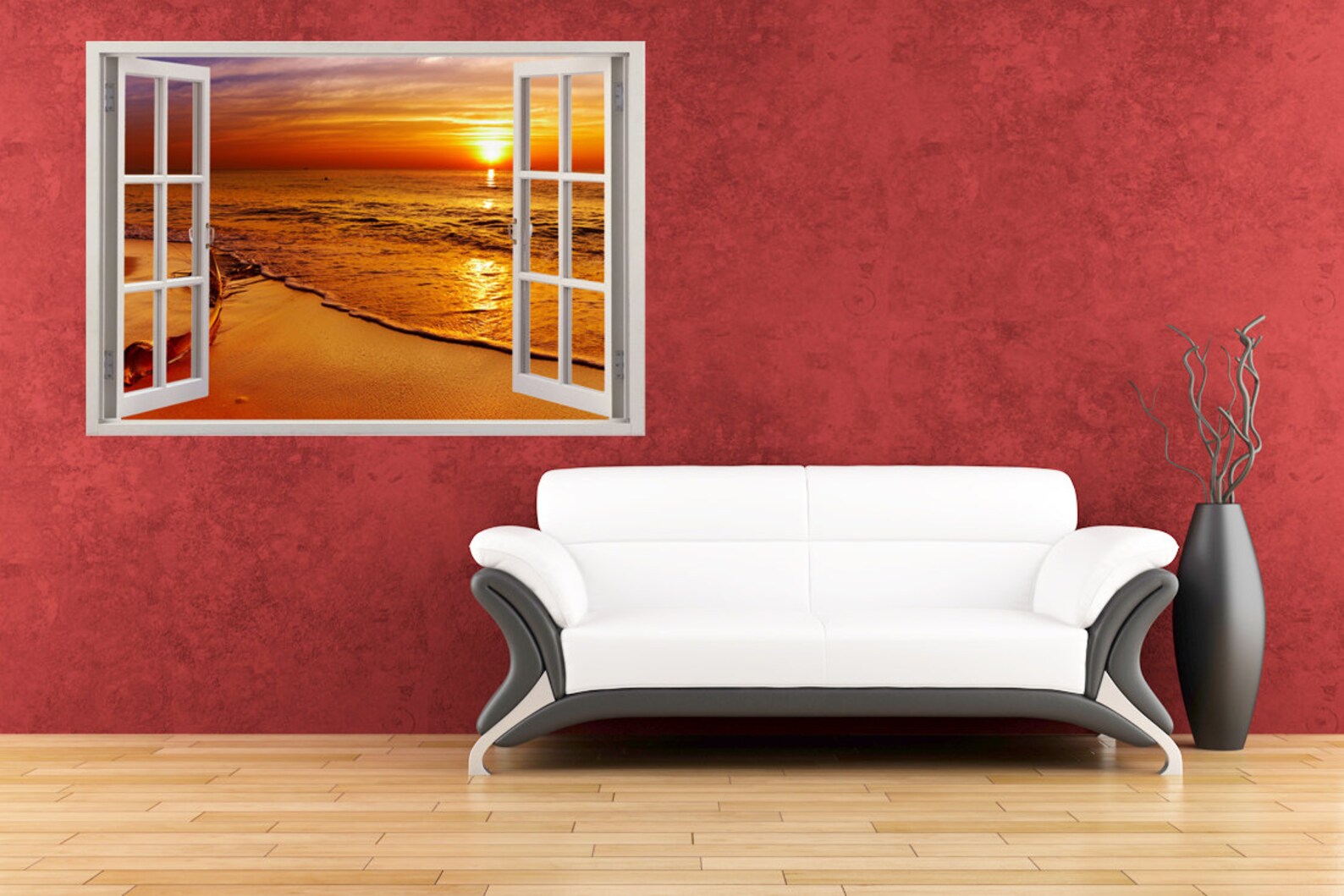 Sunset Beach Wall Sticker 3d Window Tropical Beach Wall Decal - Etsy