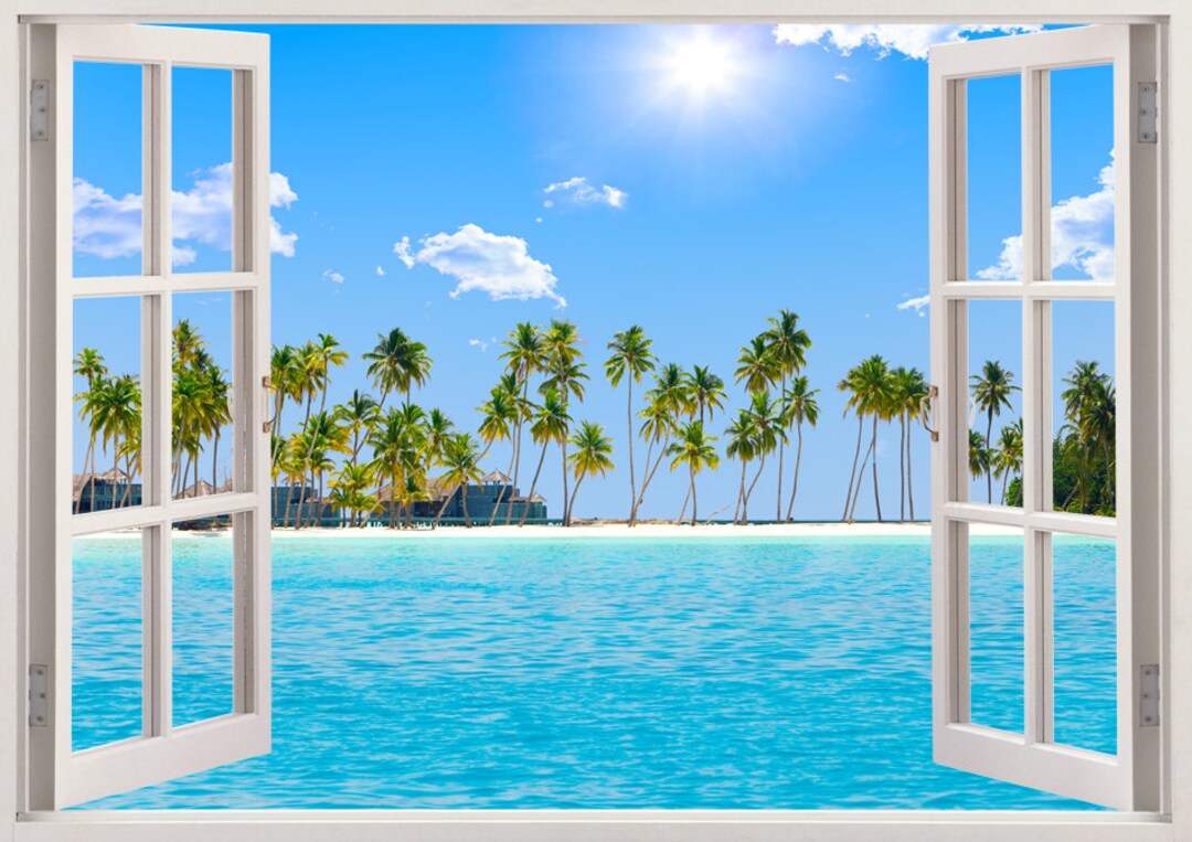 Beach Wall Decal 3D Window Tropical Beach Wall Art Palm Tree - Etsy