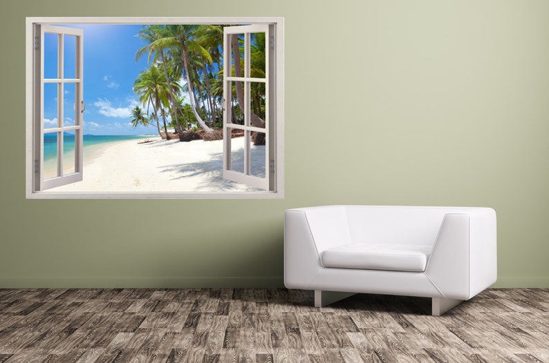 Tropisch strand muur sticker palm tree decal 3D-venster voor | Etsy
