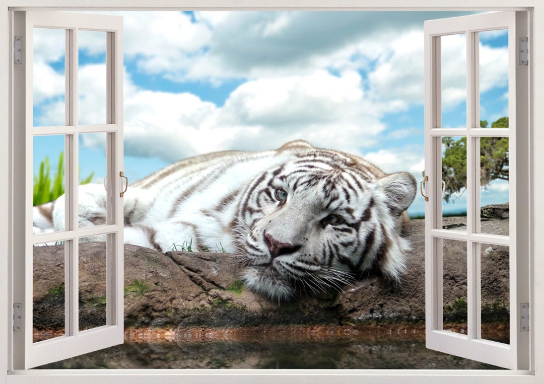 White Tiger Wall Sticker Animal 3D Window, Tiger Wall Decal Animals for ...
