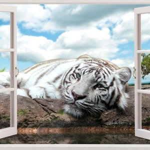 White Tiger Wall Sticker Animal 3D Window, Tiger Wall Decal Animals for ...