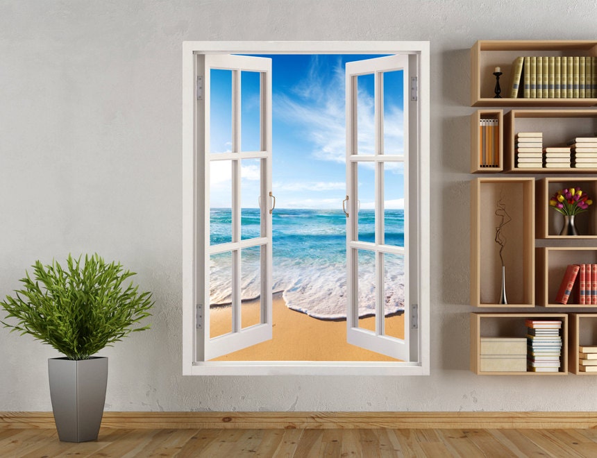 Beach Vertical 3D Window Wall Sticker Coast Wall Decal for | Etsy