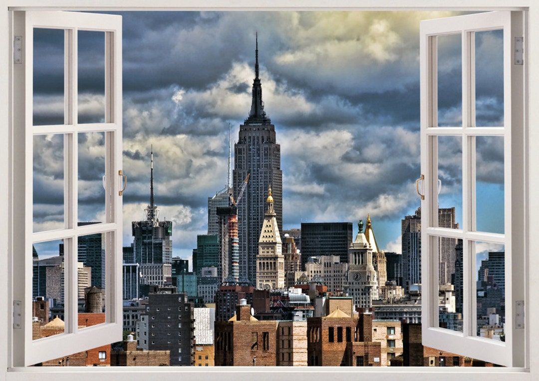New York Skyline Wall Decal 3D Window Design, New York Wall Sticker NY ...