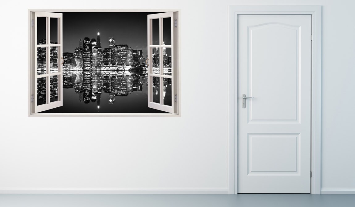 New York Skyline Wall Sticker 3D Window Black and White New | Etsy