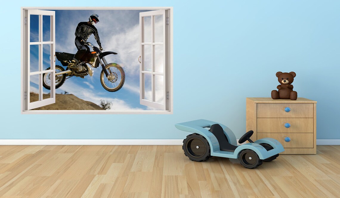 Motocross Racer Wall Decal 3D Window Motorcycle Wall Sticker - Etsy