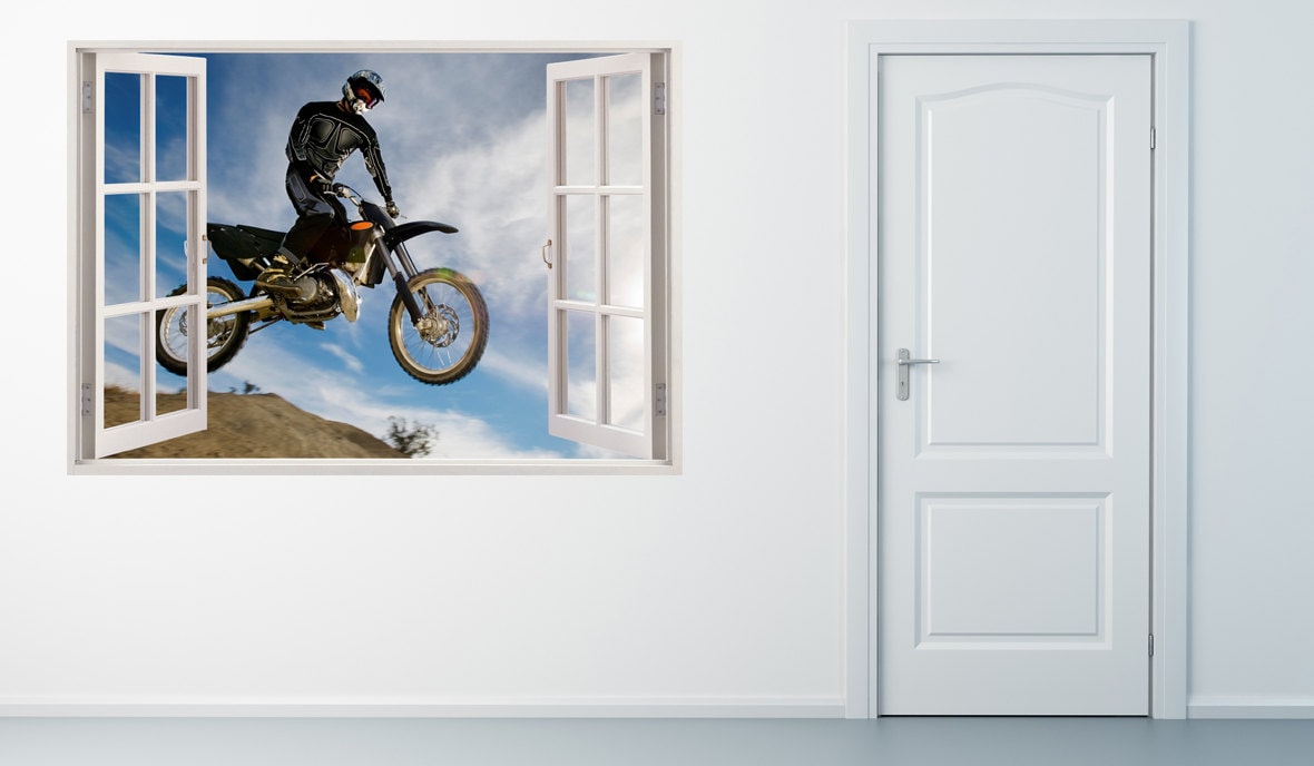 Motocross Racer Wall Decal 3D Window Motorcycle Wall Sticker | Etsy