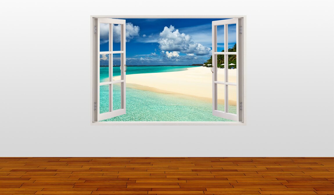 Beautiful Island Beach Wall Sticker 3D Window Coast Vinyl - Etsy Norway