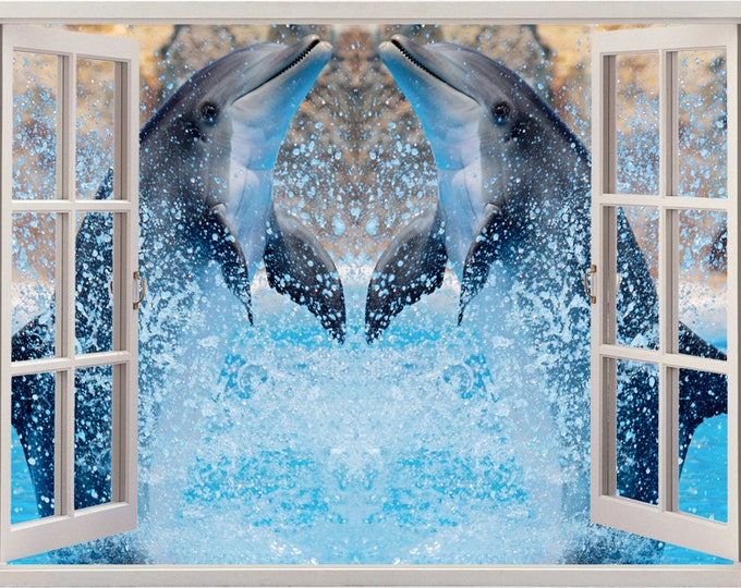 Dolphin Wall Sticker 3D Window, Dolphin Wall Decal for Home Decor ...