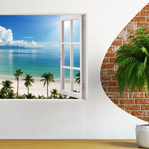Beach Wall Decal 3D Window, Coast Wall Sticker for Home Decor, Sea Wall ...