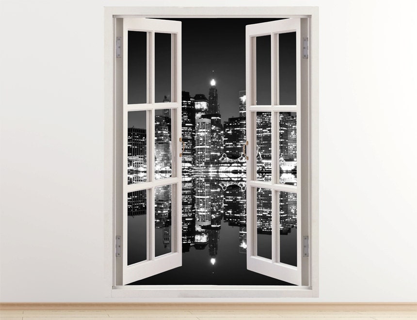 New York Skyline Wall Decal Vertical 3D Window Black and - Etsy