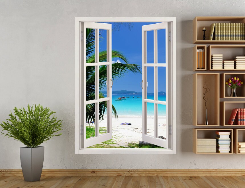 Beautiful Beach Wall Decal Vertical 3D Window Beach Decal | Etsy
