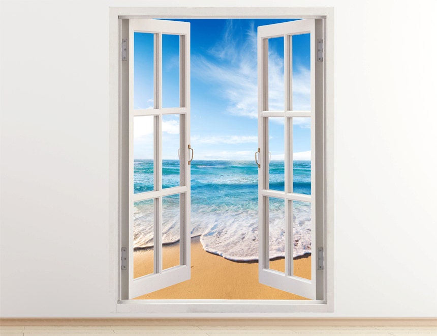 Beach Vertical 3D Window Wall Sticker Coast Wall Decal for | Etsy