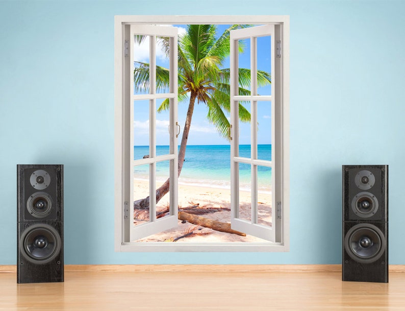 Palm Tree Beach Wall Decal Vertical 3D Window Tropical Beach | Etsy