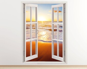 Sunset at the beach wall sticker window sea wall decal for