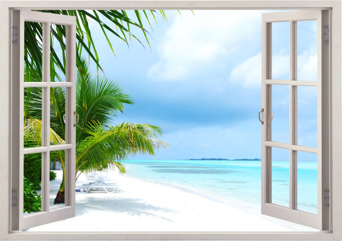 Island Beach Wall Decal 3D Window Tropical Beach Palm Tree - Etsy