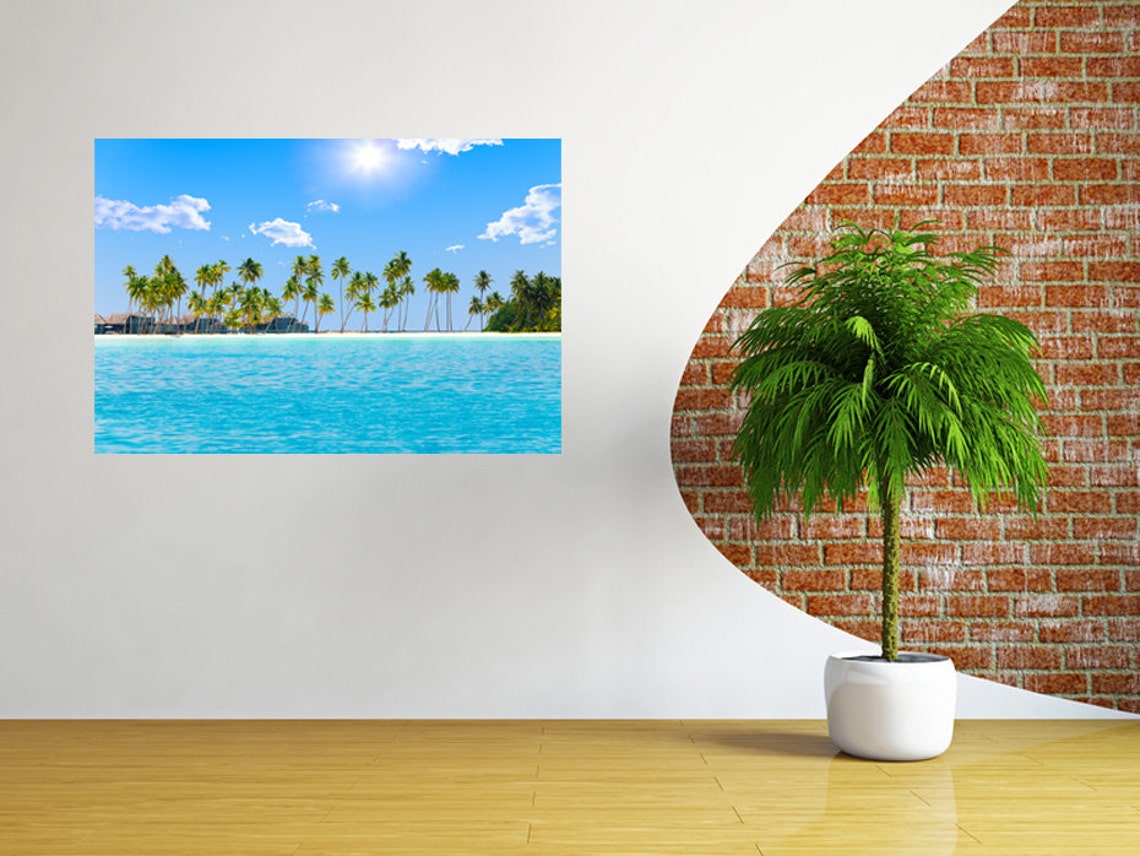 Beach Wall Decal Vinyl Poster Tropical Beach Wall Art Palm - Etsy