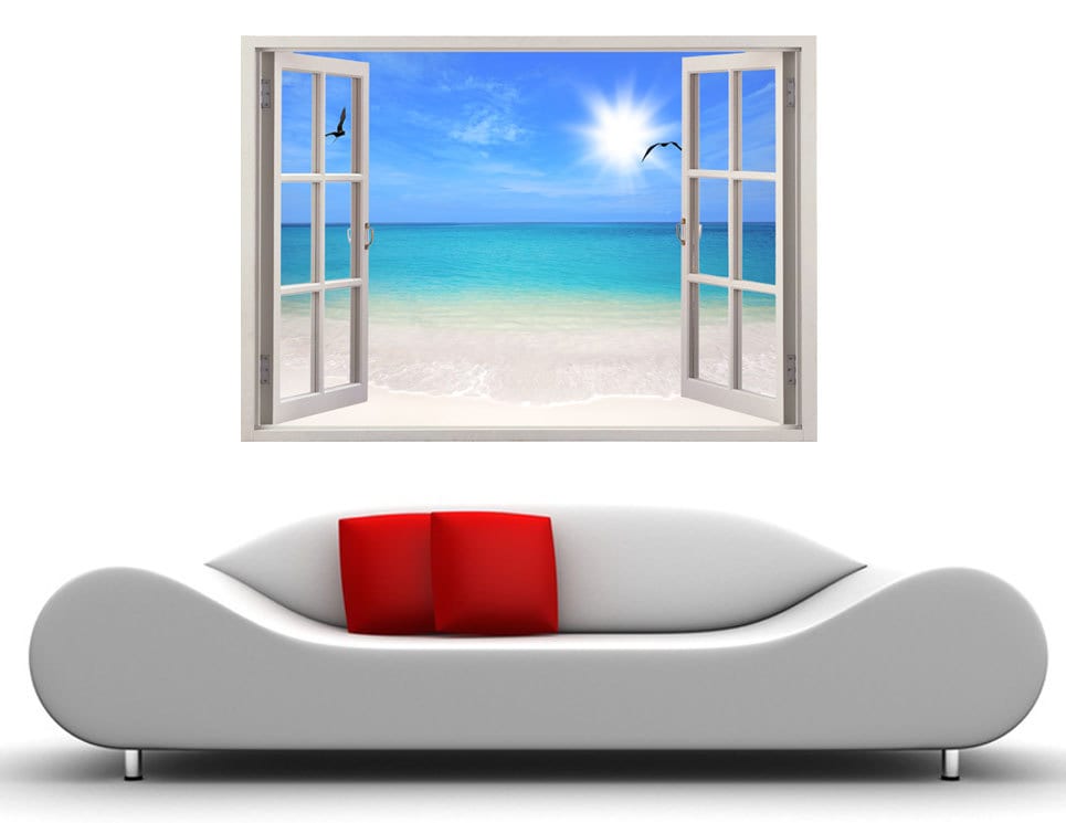 Beach Wall Sticker 3D Window Blue Sky Wall Decal Beach for | Etsy