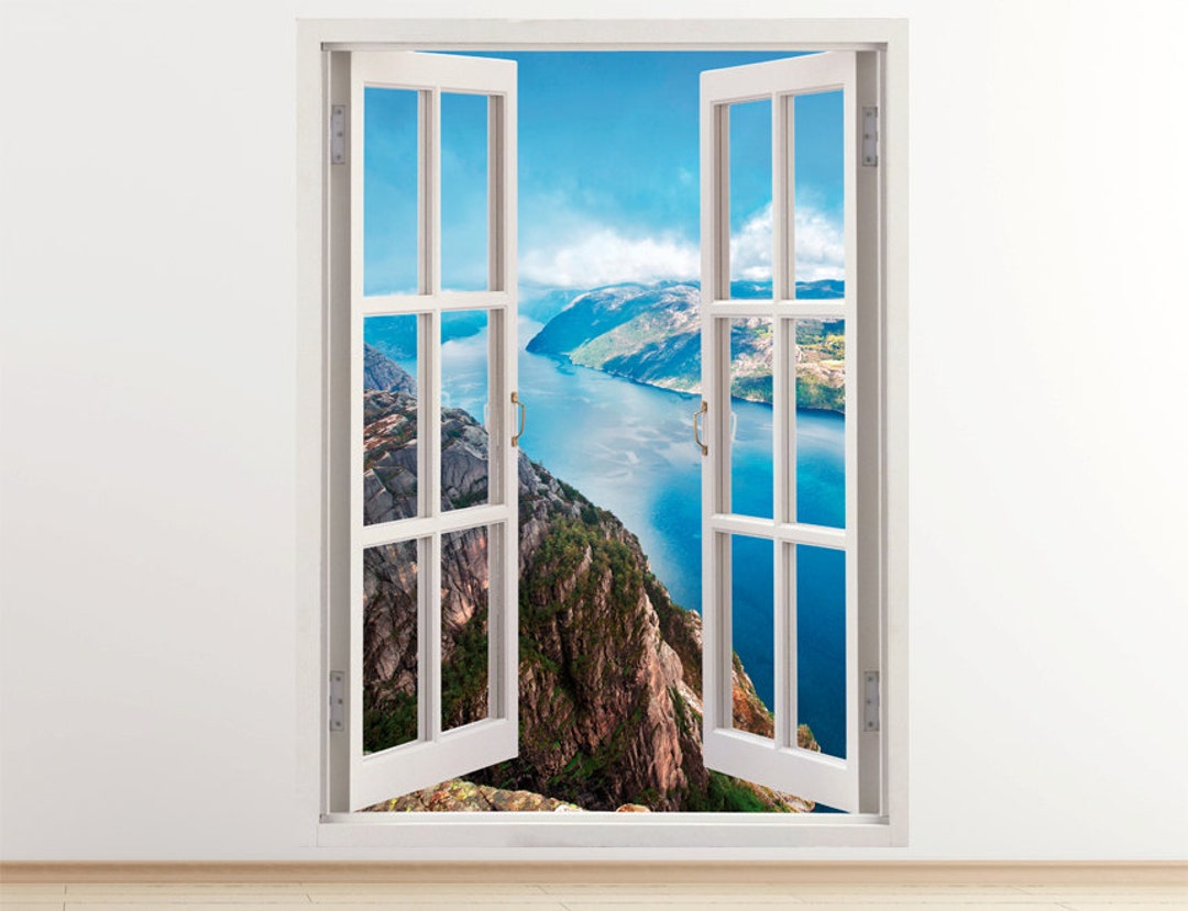 Nature Wall Decal Vertical 3D Window, Cliff Wall Sticker Home Decor ...