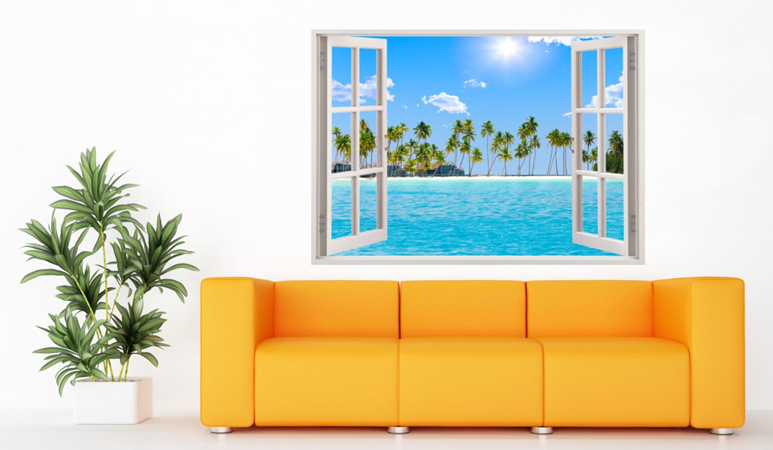 Beach wall decal 3D window tropical beach wall art palm tree | Etsy