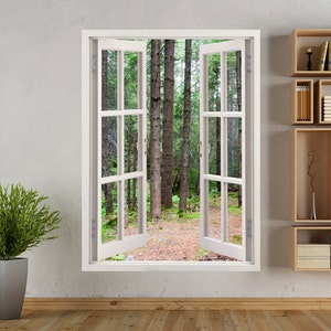 Forest Trees Wall Decal, Tree Wall Decal, Trees Vertical 3D Window Wall ...