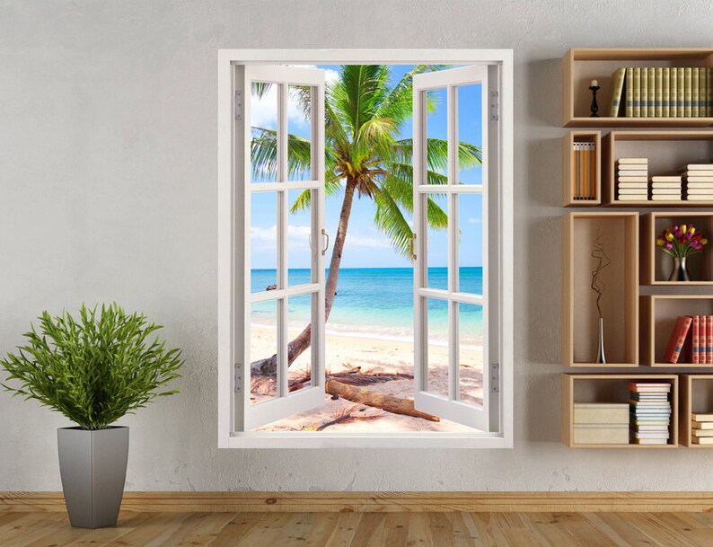 Palm Tree Beach Wall Decal Vertical 3D Window Tropical Beach | Etsy