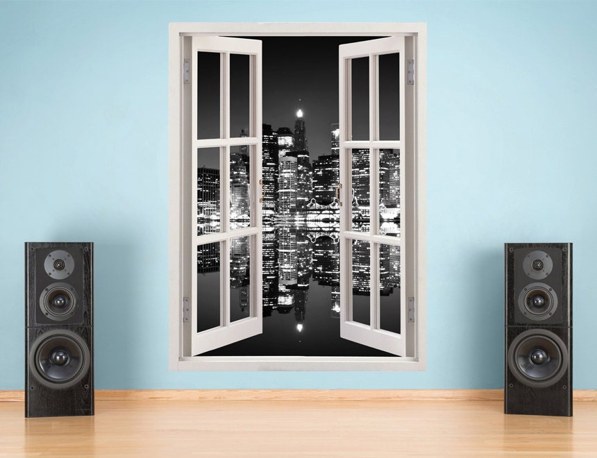 New York Skyline Wall Decal Vertical 3D Window Black and - Etsy