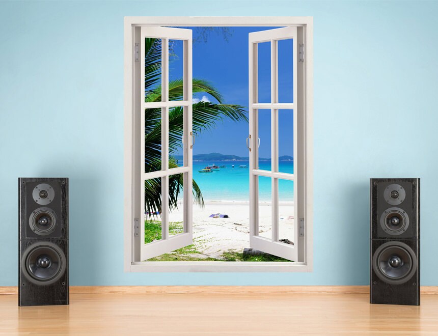 Beautiful Beach Wall Decal Vertical 3D Window Beach Decal | Etsy