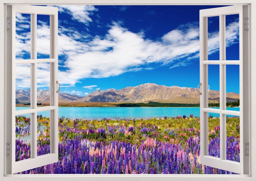Lake Wall Decal Flowers 3D Window, Flowers Wall Decal for Home Decor ...