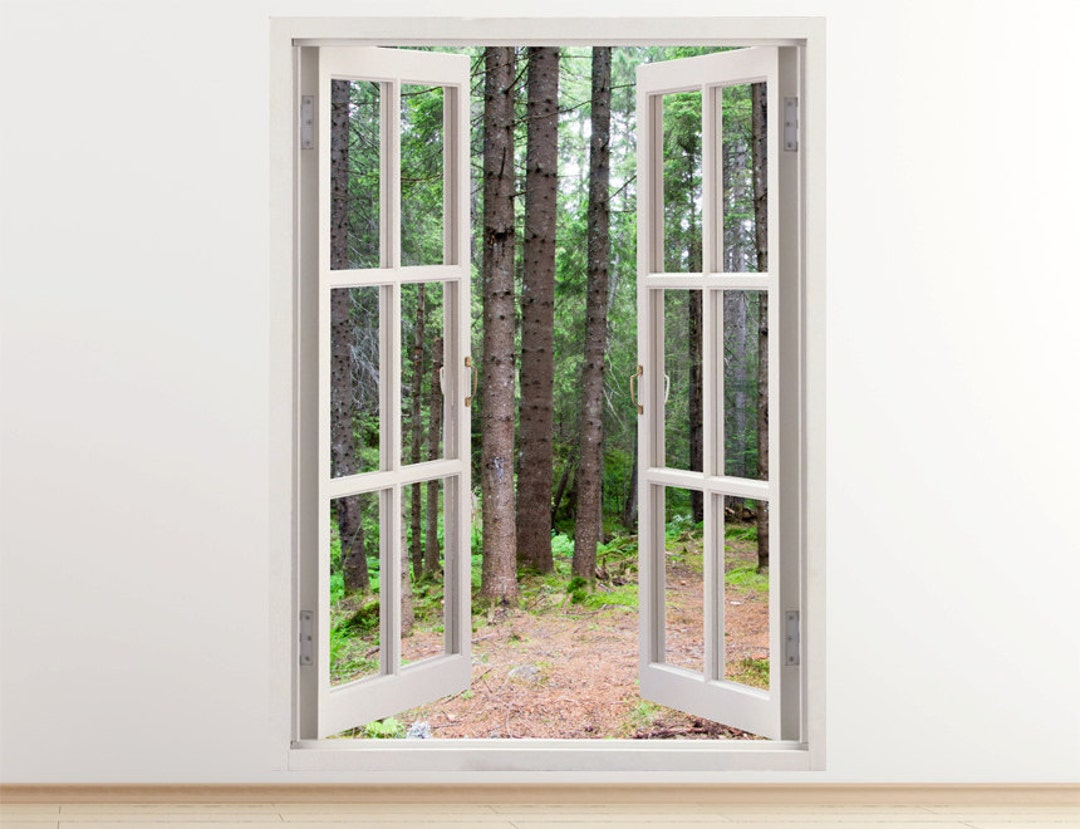Forest Trees Wall Decal, Tree Wall Decal, Trees Vertical 3D Window Wall ...