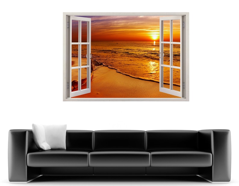 Sunset Beach Wall Sticker 3d Window Tropical Beach Wall Decal - Etsy