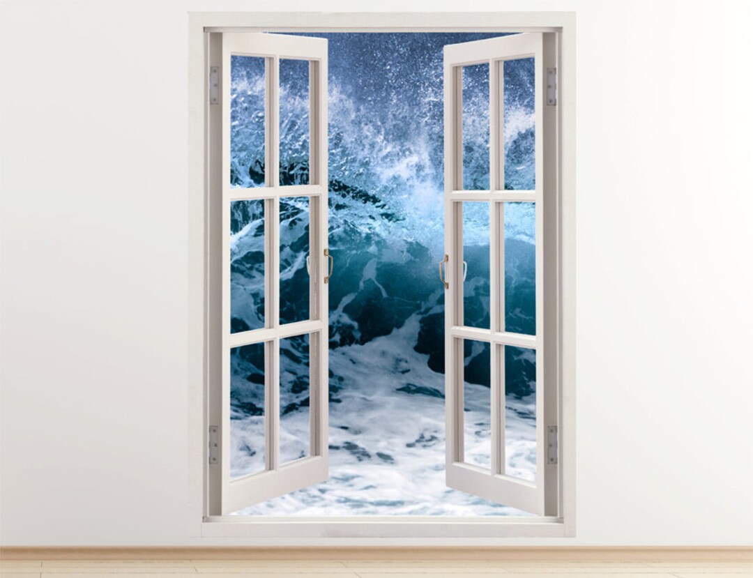 Ocean Wave Wall Decal Vertical 3D Window, Ocean Billow Wall Sticker ...