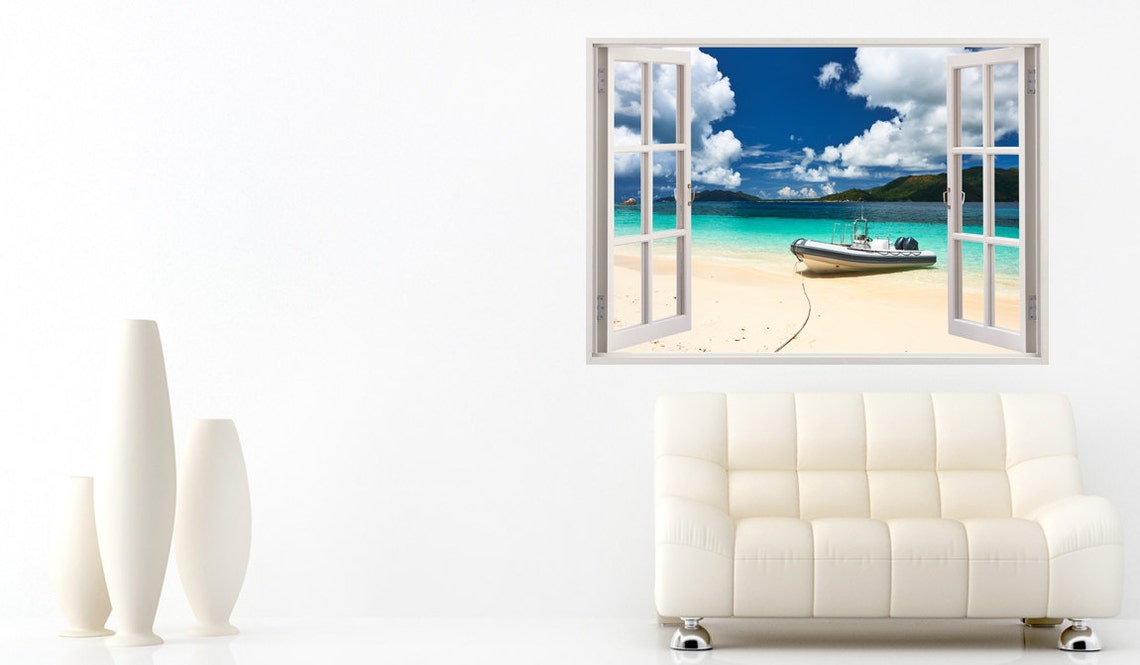 Tropica Beach 3D Window Wall Sticker Coast Wall Decal for - Etsy