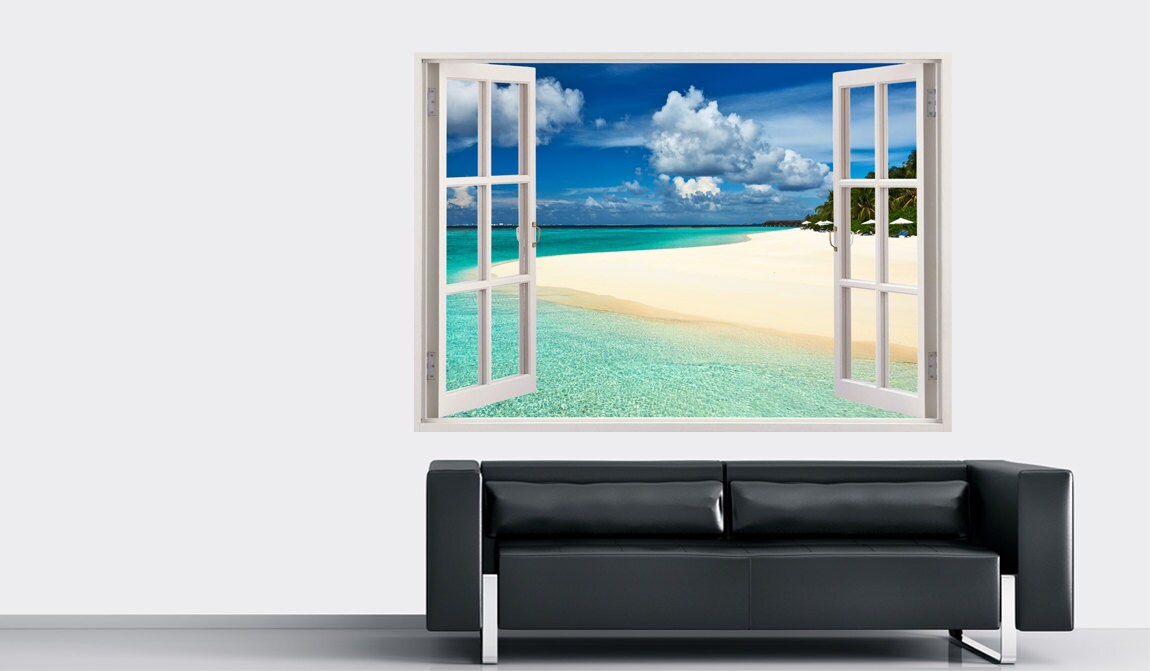 Beautiful Island Beach Wall Sticker 3D Window Coast Vinyl - Etsy Norway