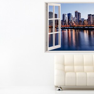 Chicago Sunset Wall Sticker 3D Window, Chicago Wall Decal USA for Home ...