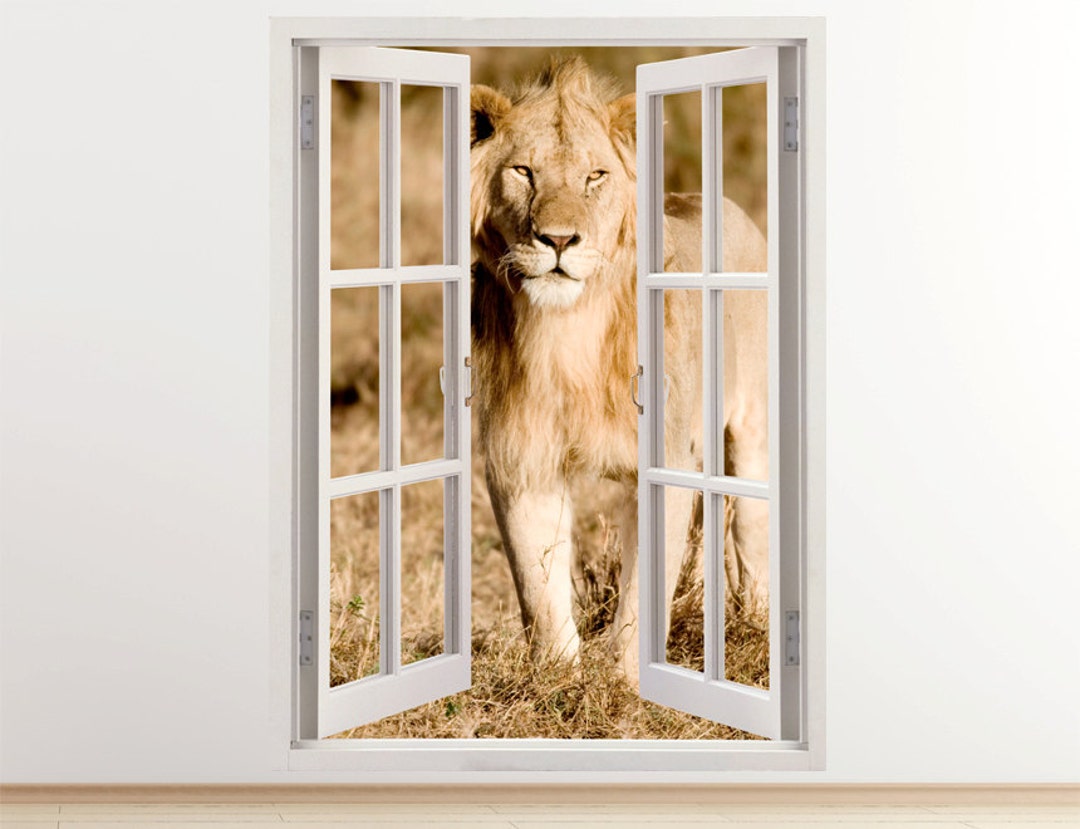 Lion Wall Deca Verticall 3D Window, Lioness Wall Sticker for Room Decor ...