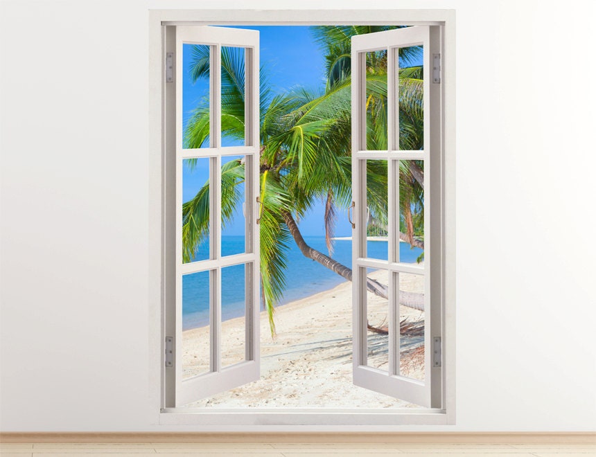 Beach Wall Decal Vertical 3D Window Tropical Beach Coconut | Etsy