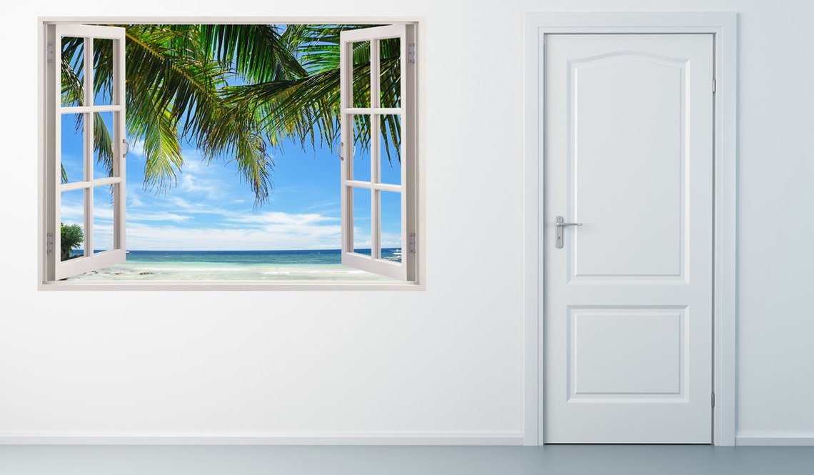 Beautiful beach wall decal 3D window island beach wall decals | Etsy