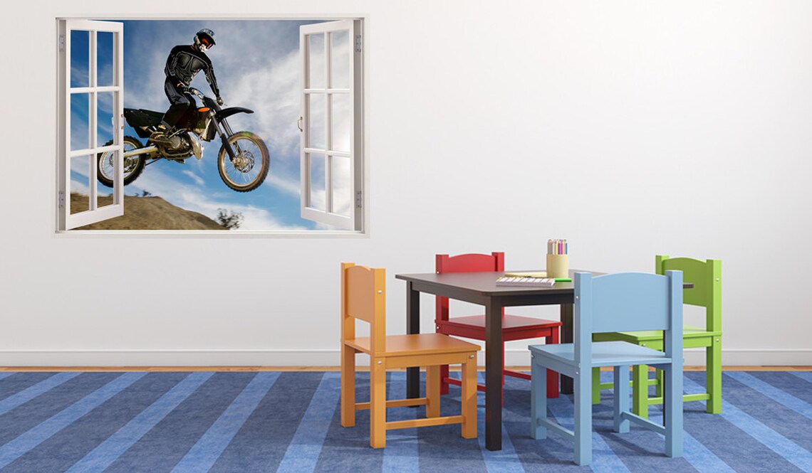 Motocross Racer Wall Decal 3D Window Motorcycle Wall Sticker - Etsy