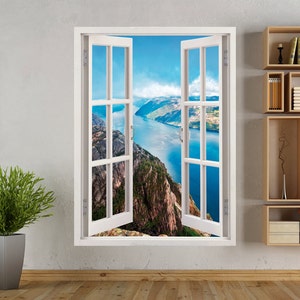 Nature Wall Decal Vertical 3D Window, Cliff Wall Sticker Home Decor ...