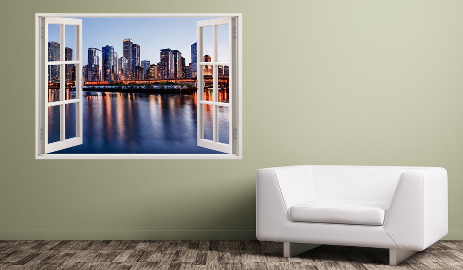 Chicago Sunset Wall Sticker 3D Window Chicago Wall Decal USA | Etsy