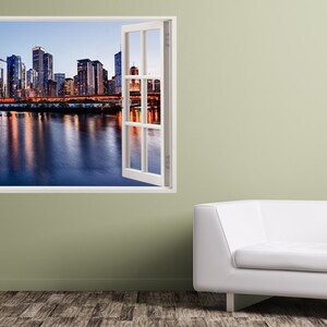 Chicago Sunset Wall Sticker 3D Window, Chicago Wall Decal USA for Home ...