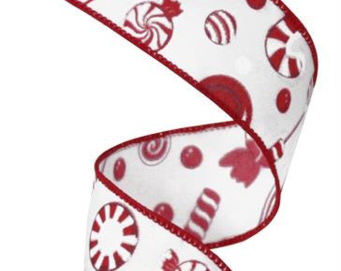 1.5 Red and White Candy Cane Ribbon Christmas Ribbon - Etsy