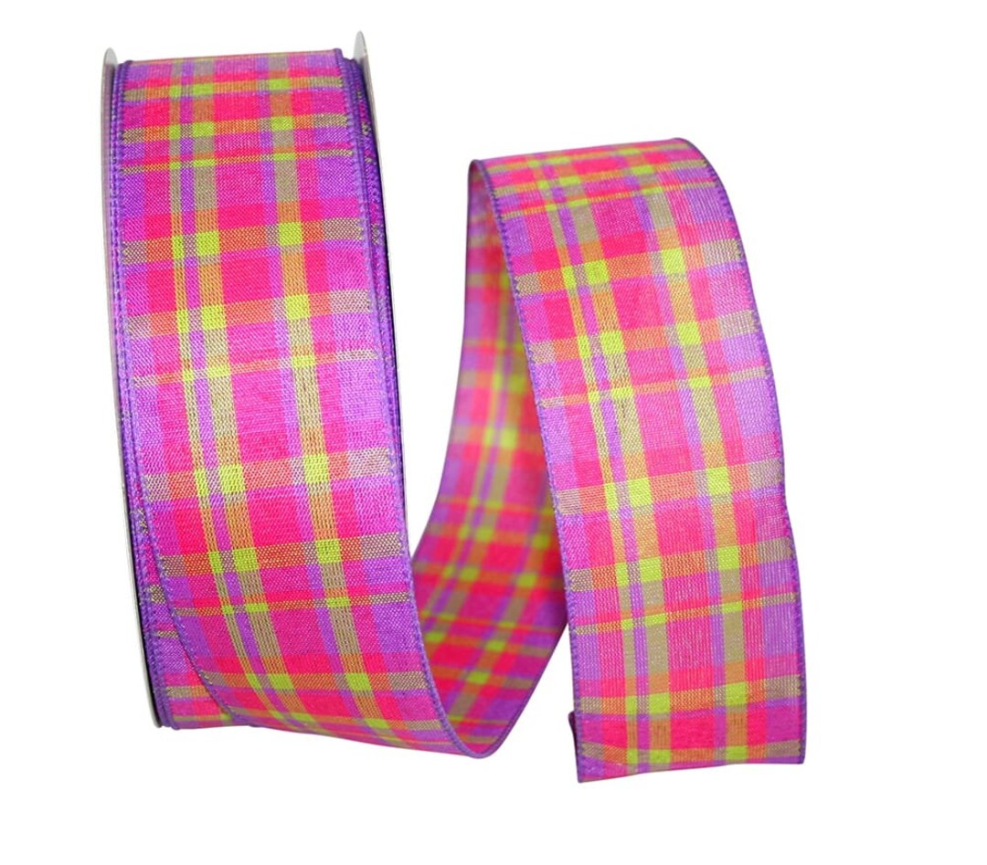 2.5 Fuchsia Plaid Ribbon, Easter Plaid Ribbon, Wired Easter Ribbon ...