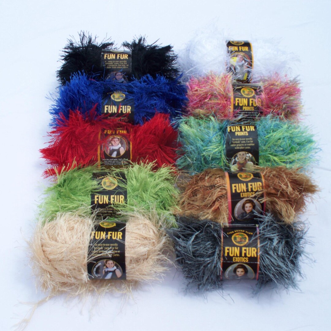 Lion Brand Fun Fur Eyelash Yarn, Yellow, Red, Tan, Blue, White, Sand ...